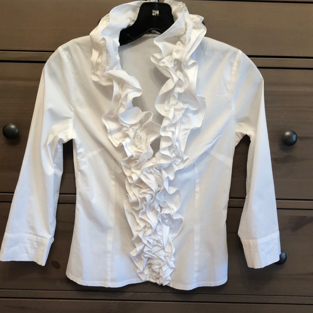 White Cotton Ruffle Blouse - Gem